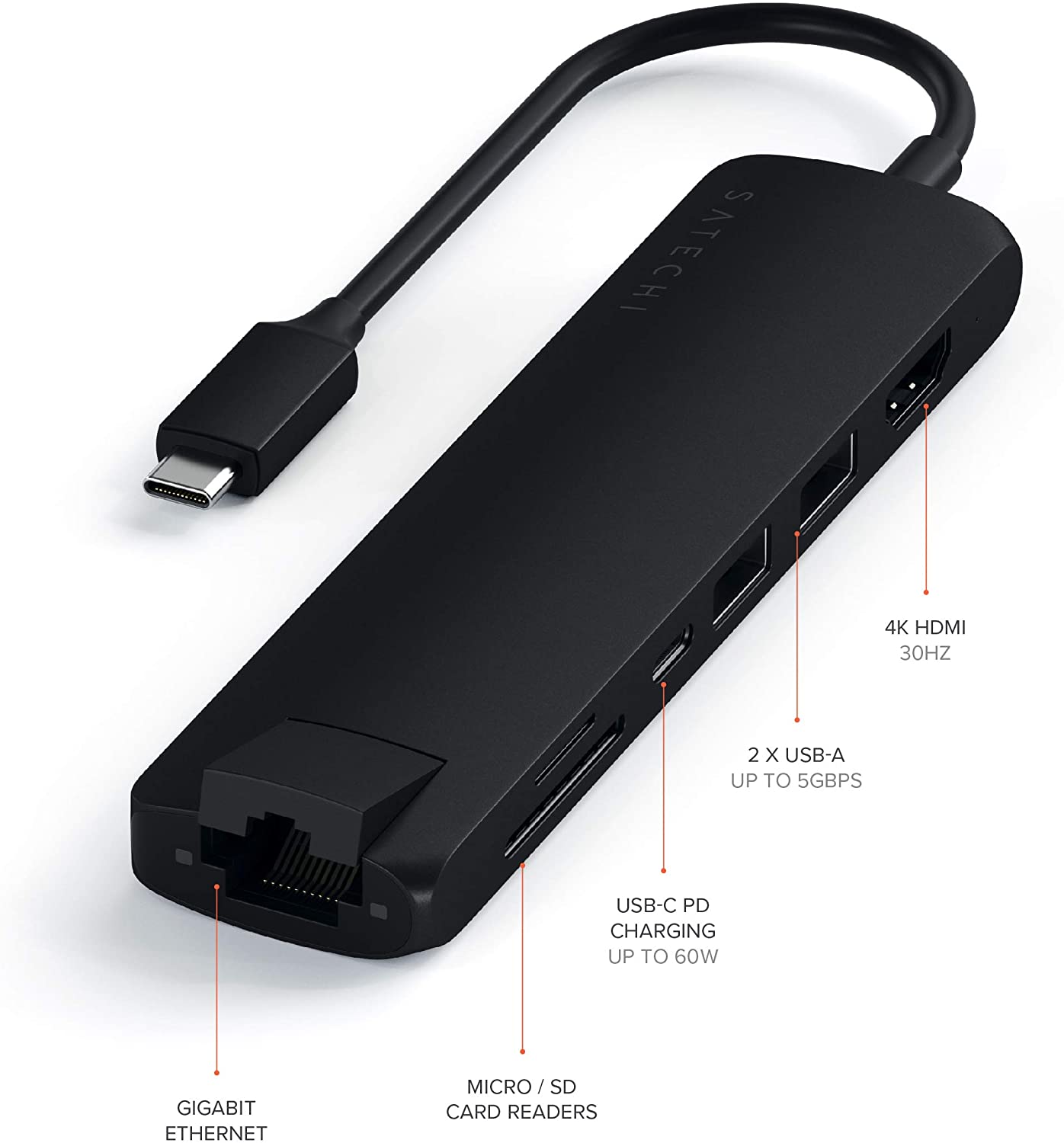 Slim multiport hub with Ethernet Satechi